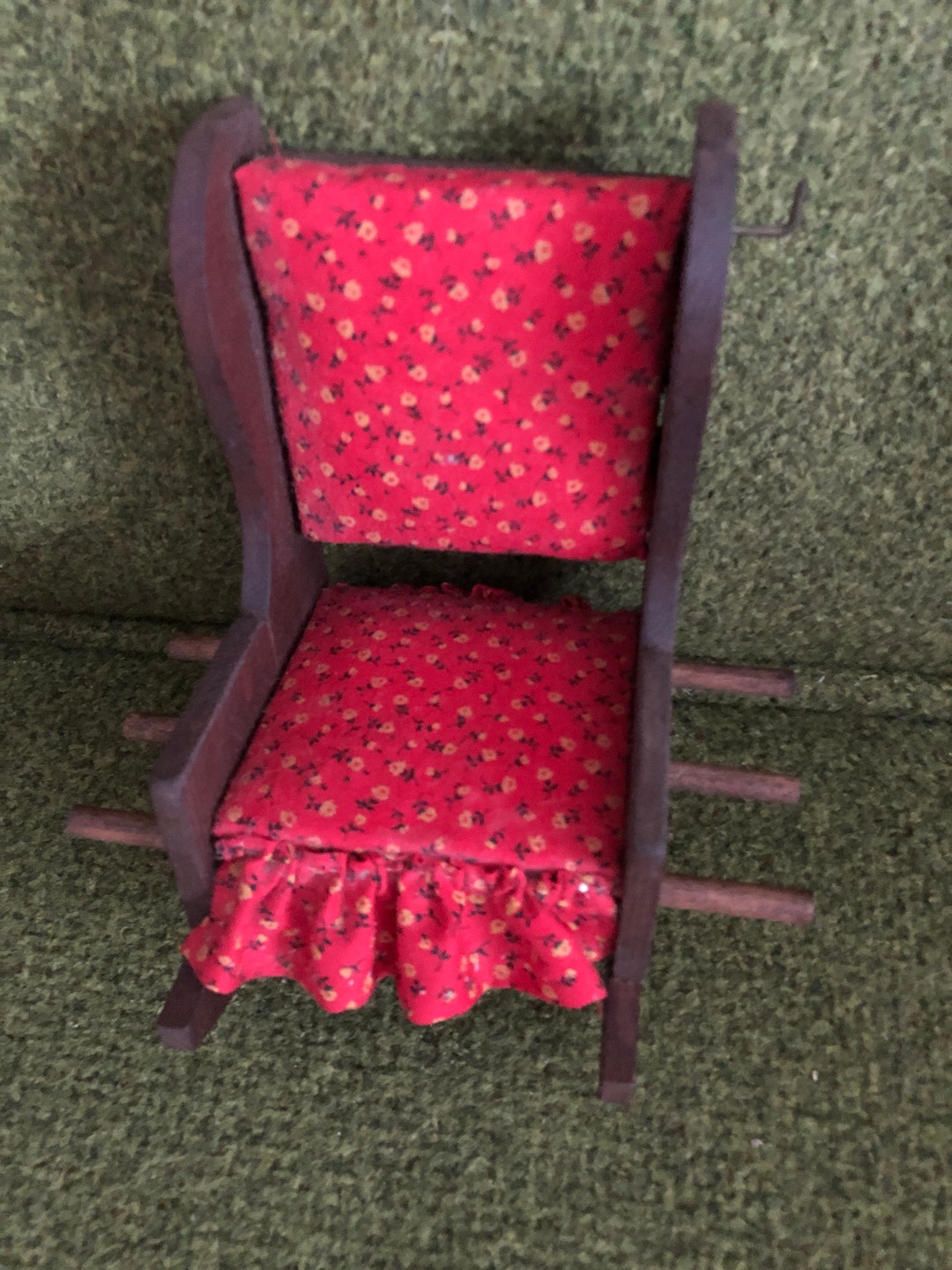 Vintage Wood Rocking Chair Pin Cushion Brown Wood Chair Covered in Red ...