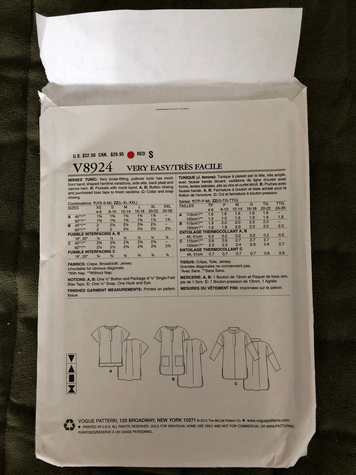 Uncut Factory Fold Very Easy Vogue Sewing Pattern V8924 Sizes | Etsy