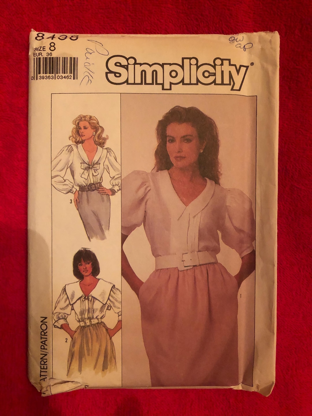 Uncut Factory Folded Sewing Pattern Simplicity 8438 Size 8 Misses' Blouse Copyright 1987 1980s ...