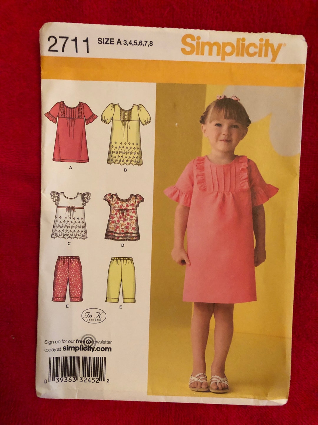 Uncut Factory Fold Sewing Pattern Simplicity 2711 in K Designs Size 3 4 5 6 7 8 Child's Dress or ...