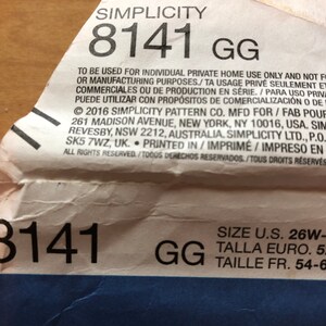 Uncut Factory Fold Sewing Pattern Simplicity 8141 Size 26W 28W 30W 32W ...