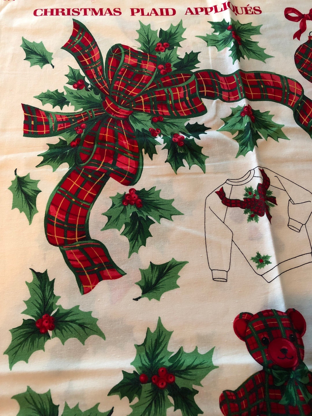 Vintage Christmas Plaid Appliques From VIP Plaid Ribbon Spray Teddy ...
