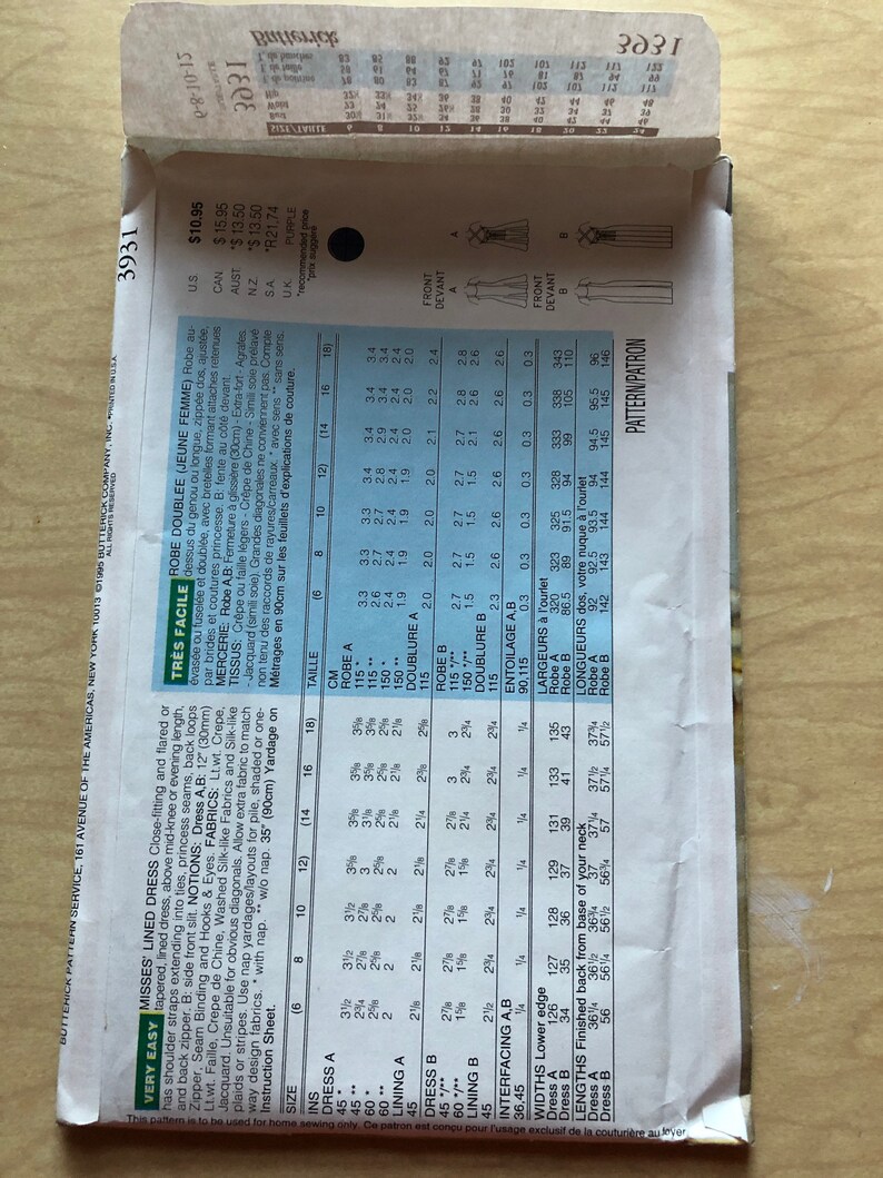 Uncut Factory Fold Sewing Pattern Butterick 3931 Cynthia - Etsy