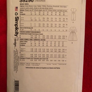 Uncut Factory Fold Sewing Pattern Simplicity S9296 Sizes 6 8 10 12 14 ...