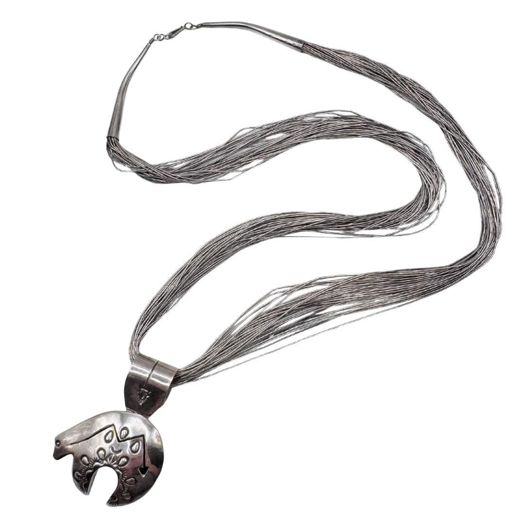 Joe Delgarito Navajo Lightning Bear Sterling Silver Pendant Necklace - Etsy
