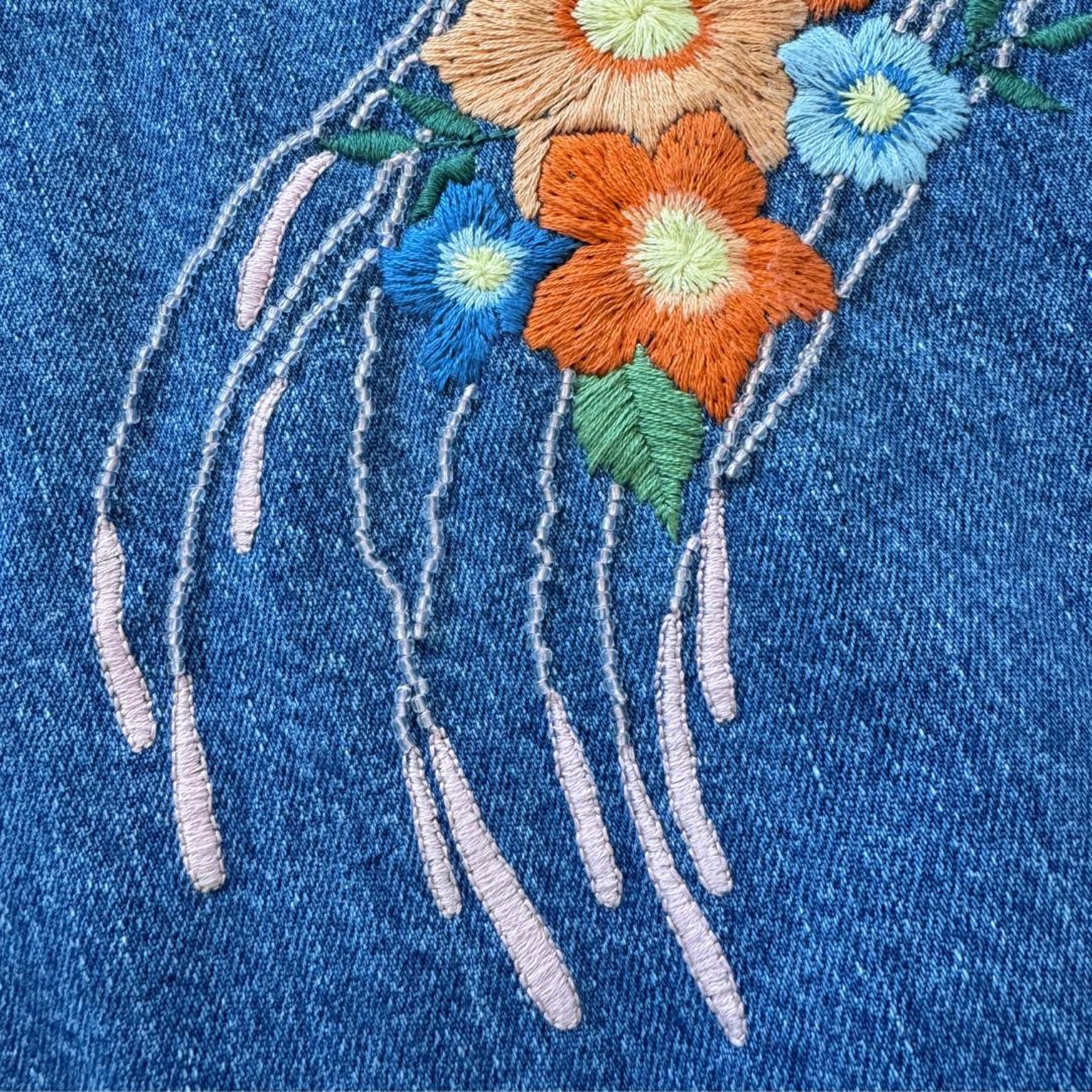 Upcycled Hand Embroidered Denim Jacket With Floral Beaded Jellyfish ...