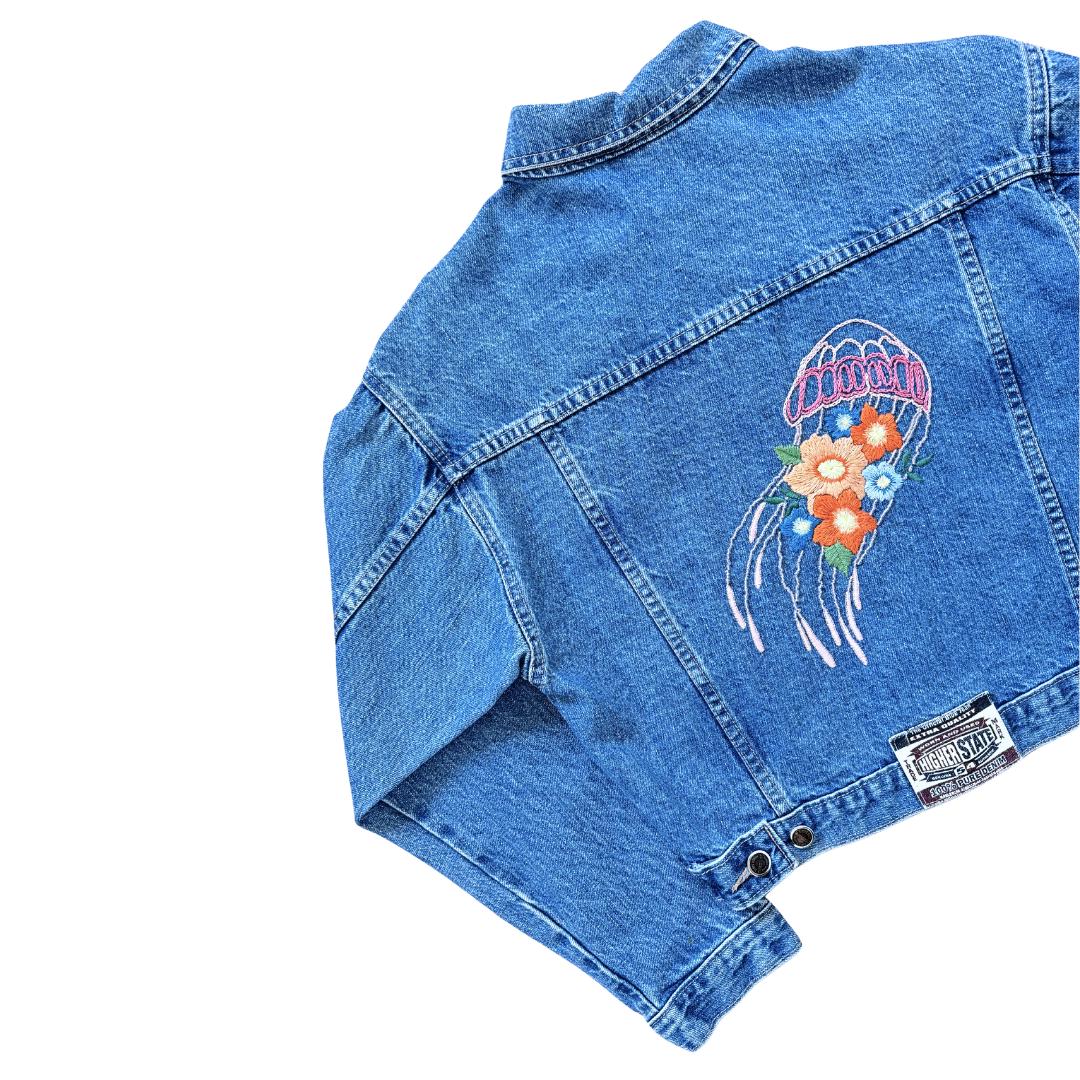 Upcycled Hand Embroidered Denim Jacket With Floral Beaded Jellyfish ...