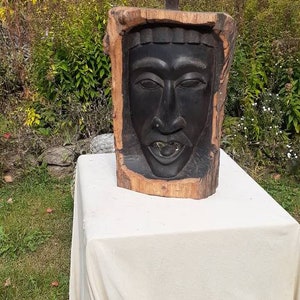 Vintage Large Heavy African Carved Log Face - Etsy