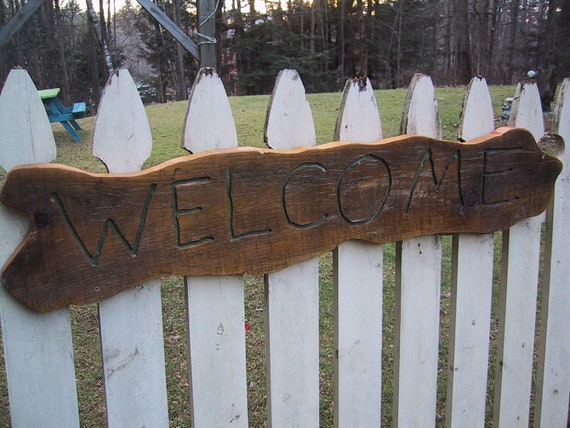 Rustic old barnboard hand routed welcome sign | Etsy