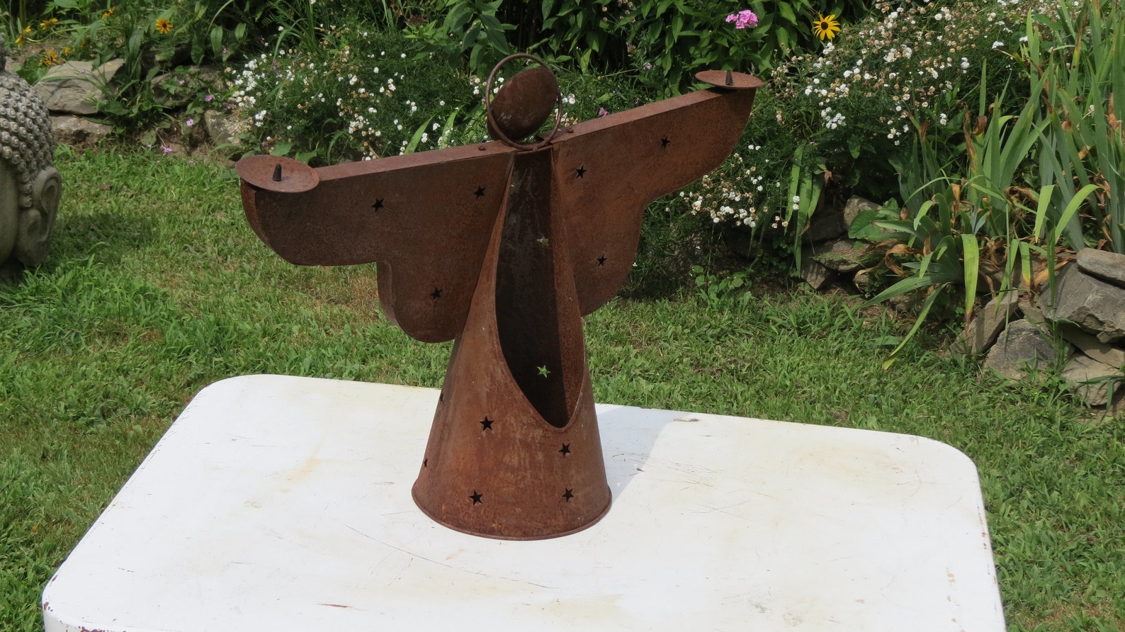 Rusty Metal Angel Candle Holder Great Garden Decor Fantastic | Etsy