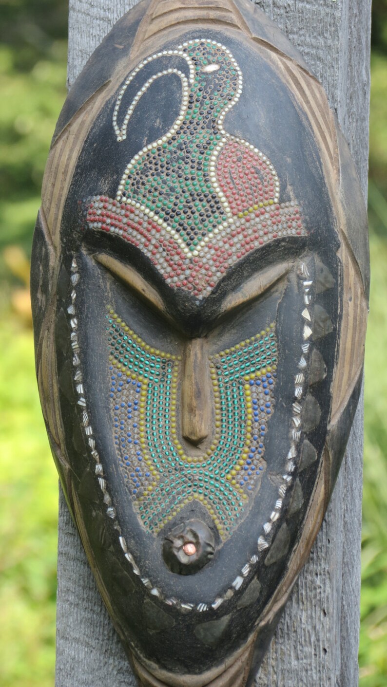 Colorful Carved African Mask Statue | Etsy