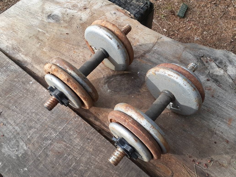Vintage Cast Iron Dumbell Weight Set Home Health and Fitness Solo ...