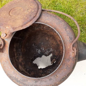 Antique Rusty Cast Iron Tea Kettle Salvaged Repurposed Recycled ...