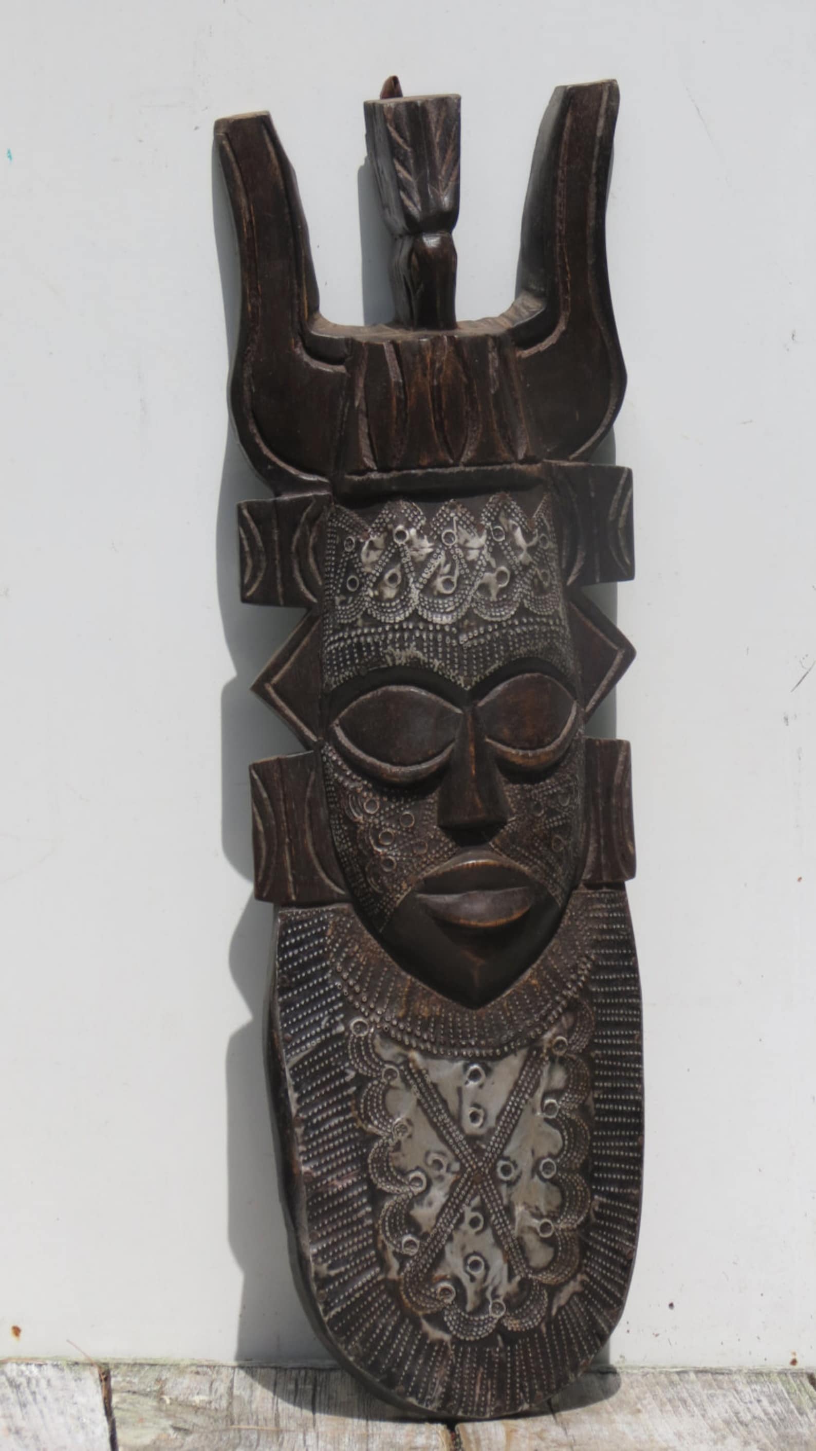 Authentic African Carved Wood and Tin Plated Mask Sweet Tribal | Etsy
