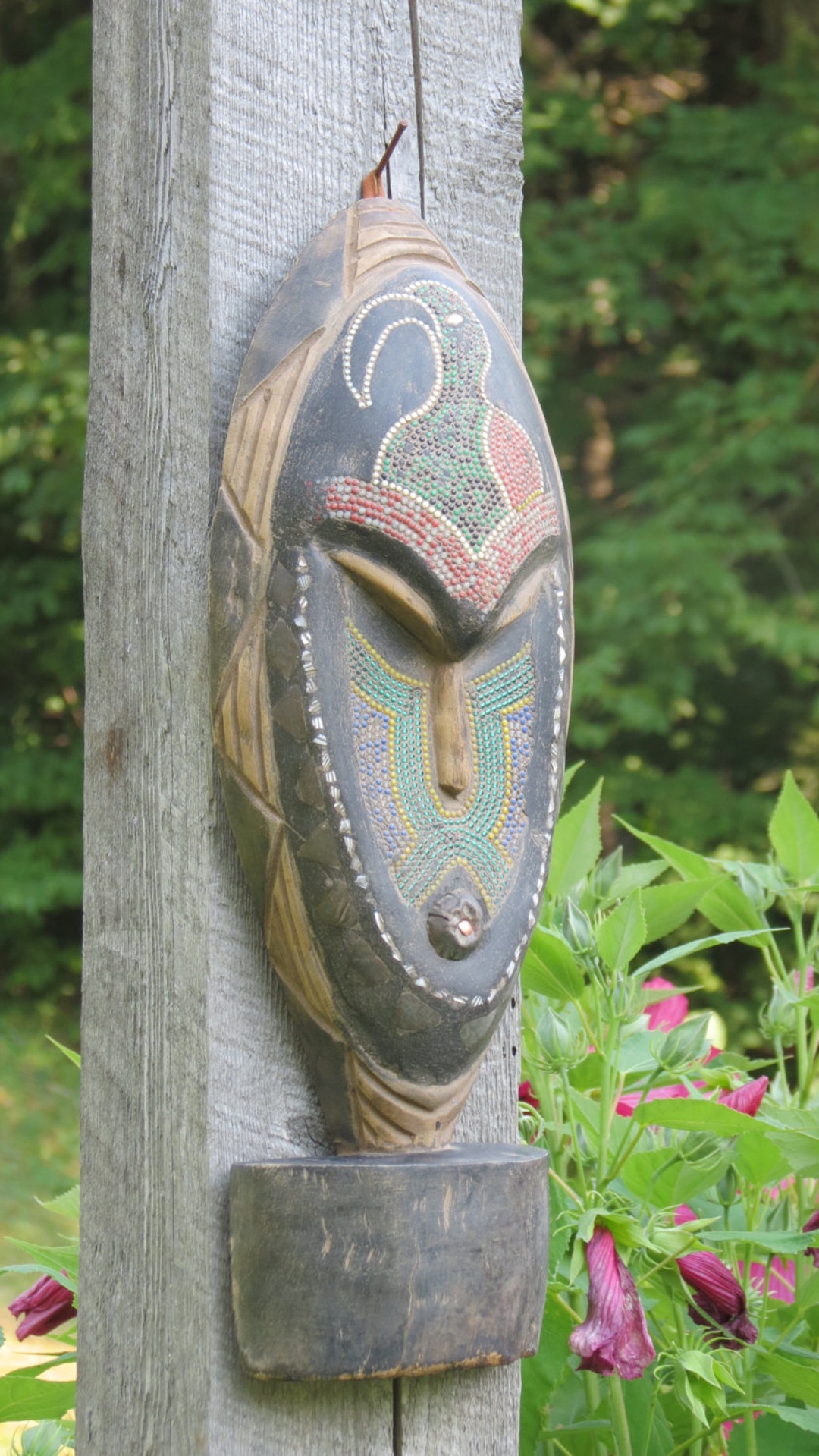 Colorful Carved African Mask Statue - Etsy