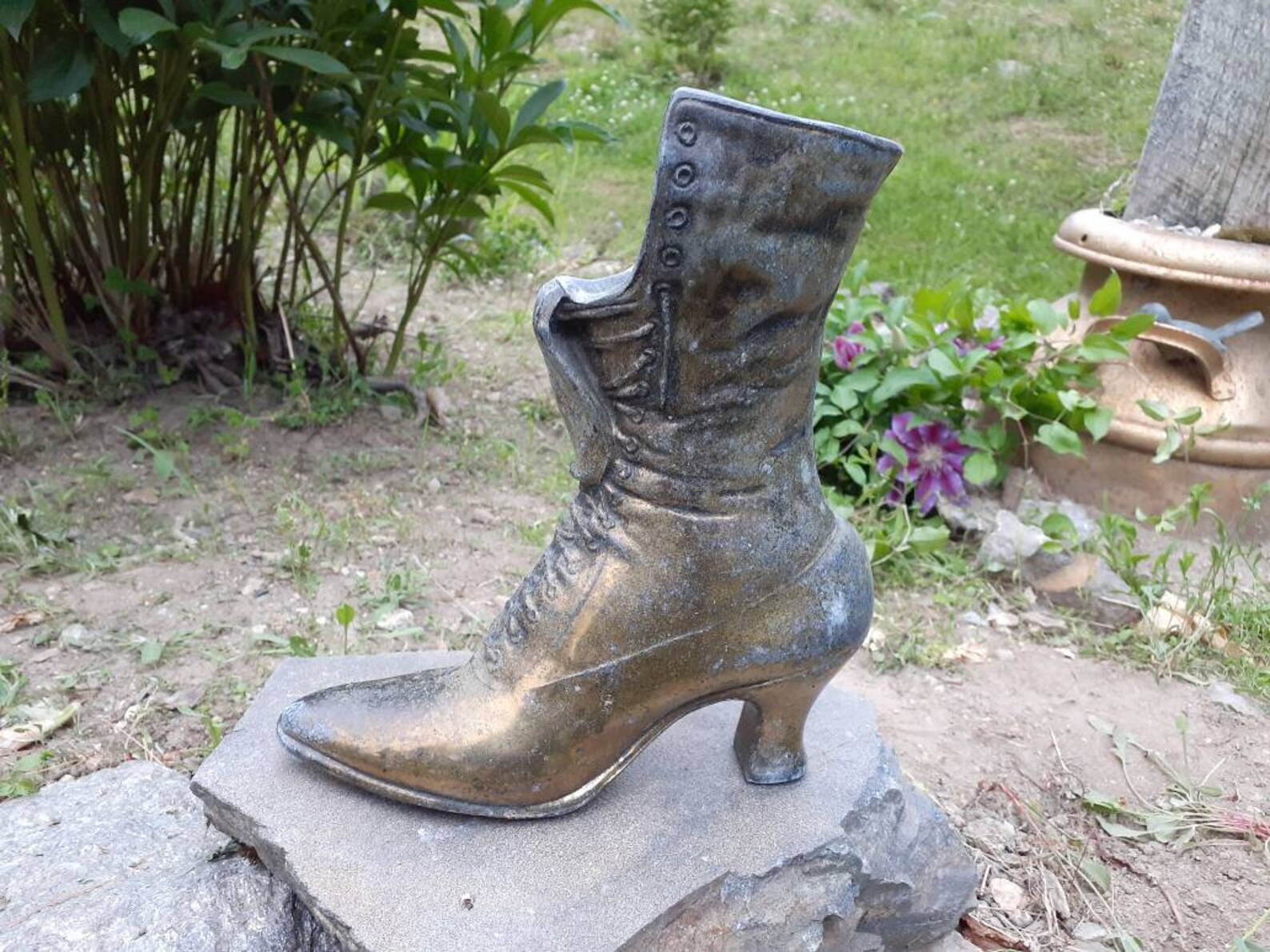 Vintage Elegant Ladies Brass High Heel Shoe Statue With Patina | Etsy