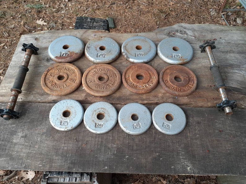 Vintage Cast Iron Dumbell Weight Set Home Health and Fitness Solo ...