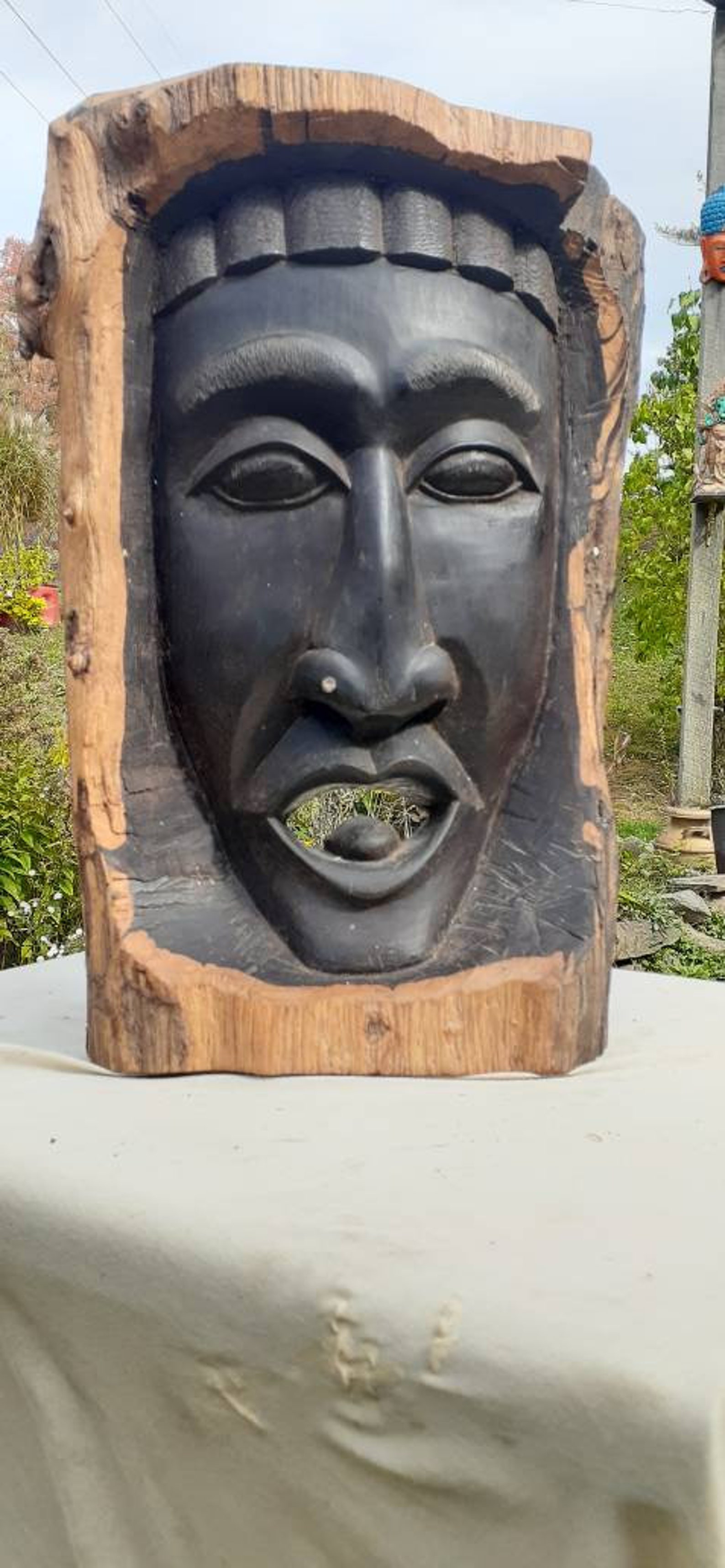 Vintage Large Heavy African Carved Log Face - Etsy