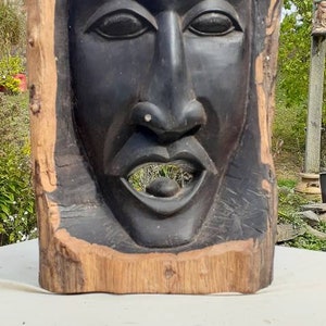 Vintage Large Heavy African Carved Log Face - Etsy
