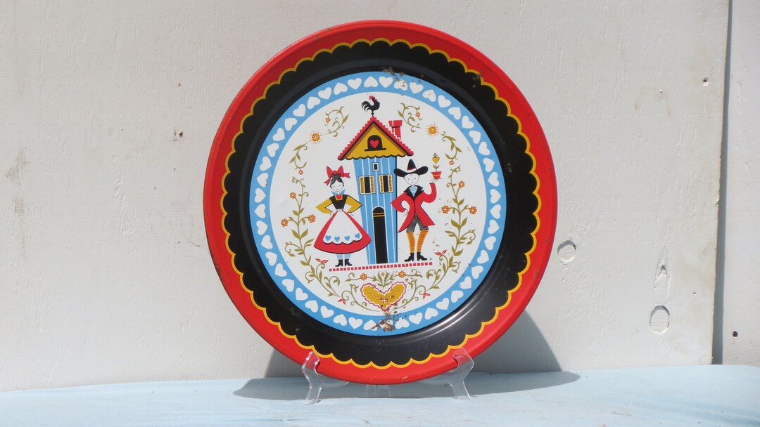 Large Vintage Round Primitive Tin Plate - Etsy