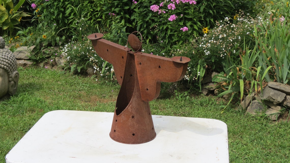 Rusty Metal Angel Candle Holder Great Garden Decor Fantastic | Etsy
