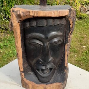 Vintage Large Heavy African Carved Log Face - Etsy