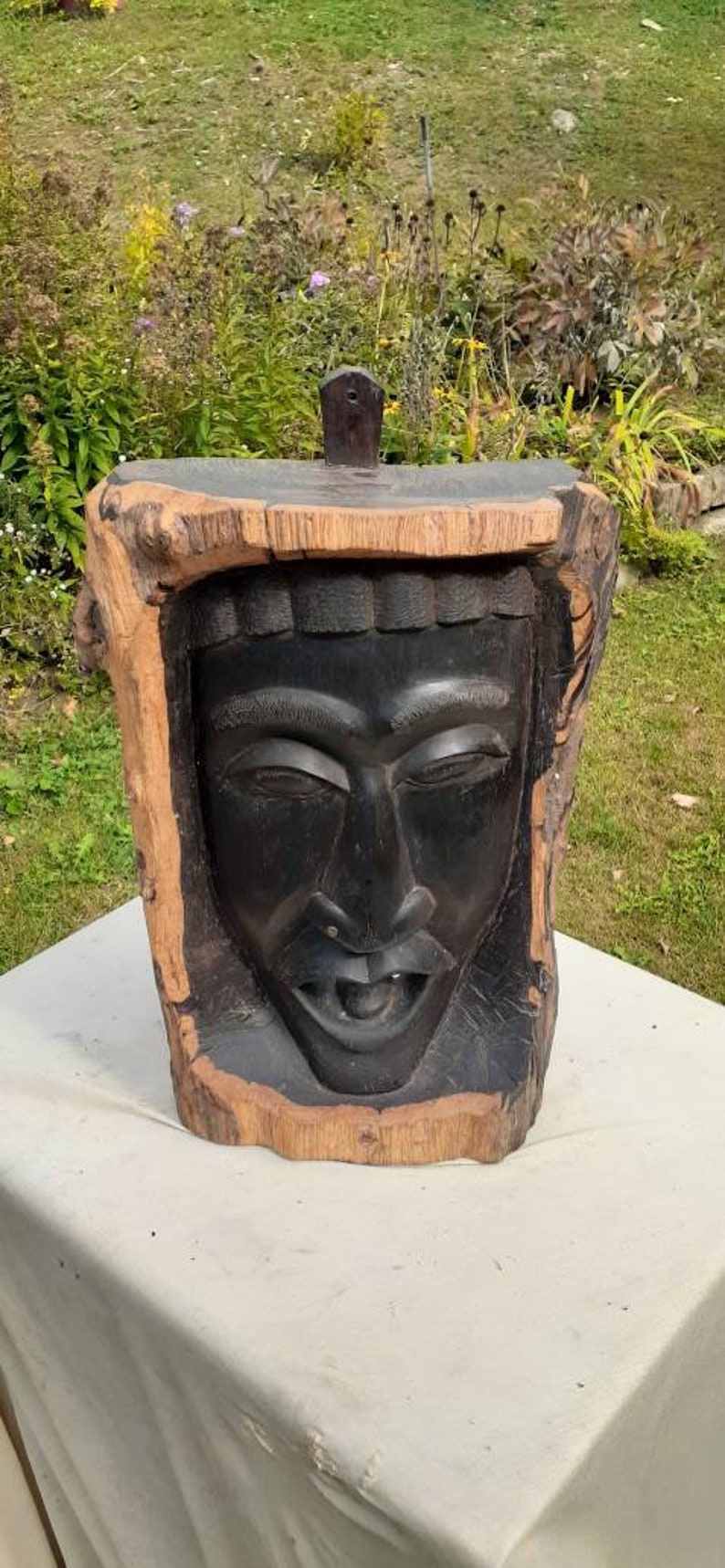 Vintage Large Heavy African Carved Log Face - Etsy
