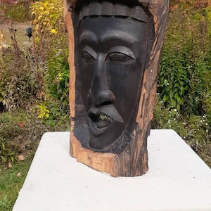 Vintage Large Heavy African Carved Log Face - Etsy