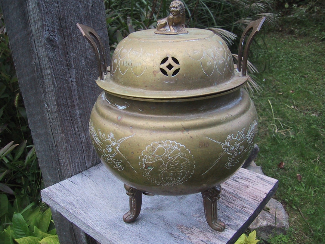 Vintage Asian Themed Brass Pot - Etsy
