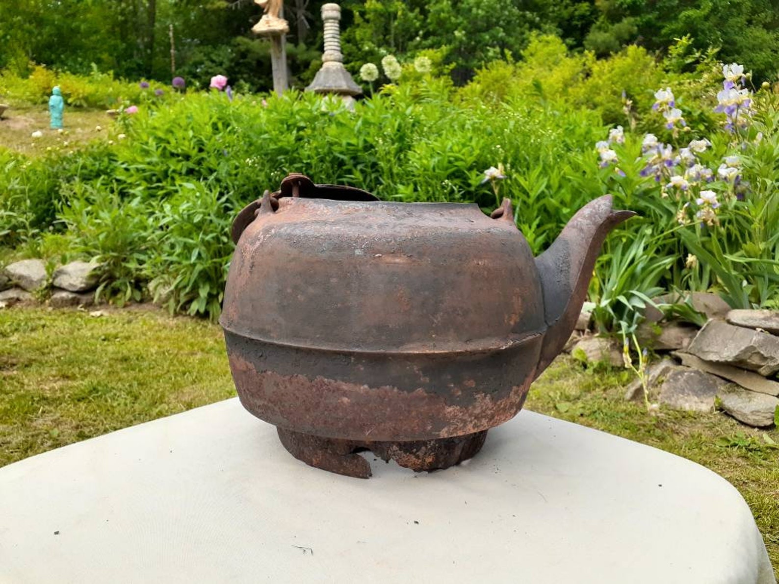 Antique Rusty Cast Iron Tea Kettle Salvaged Repurposed | Etsy