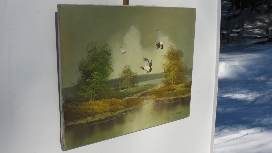 Vintage Signed B Wilder Oil on Canvas Three Ducks Flying Low | Etsy