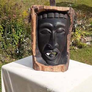 Vintage Large Heavy African Carved Log Face - Etsy