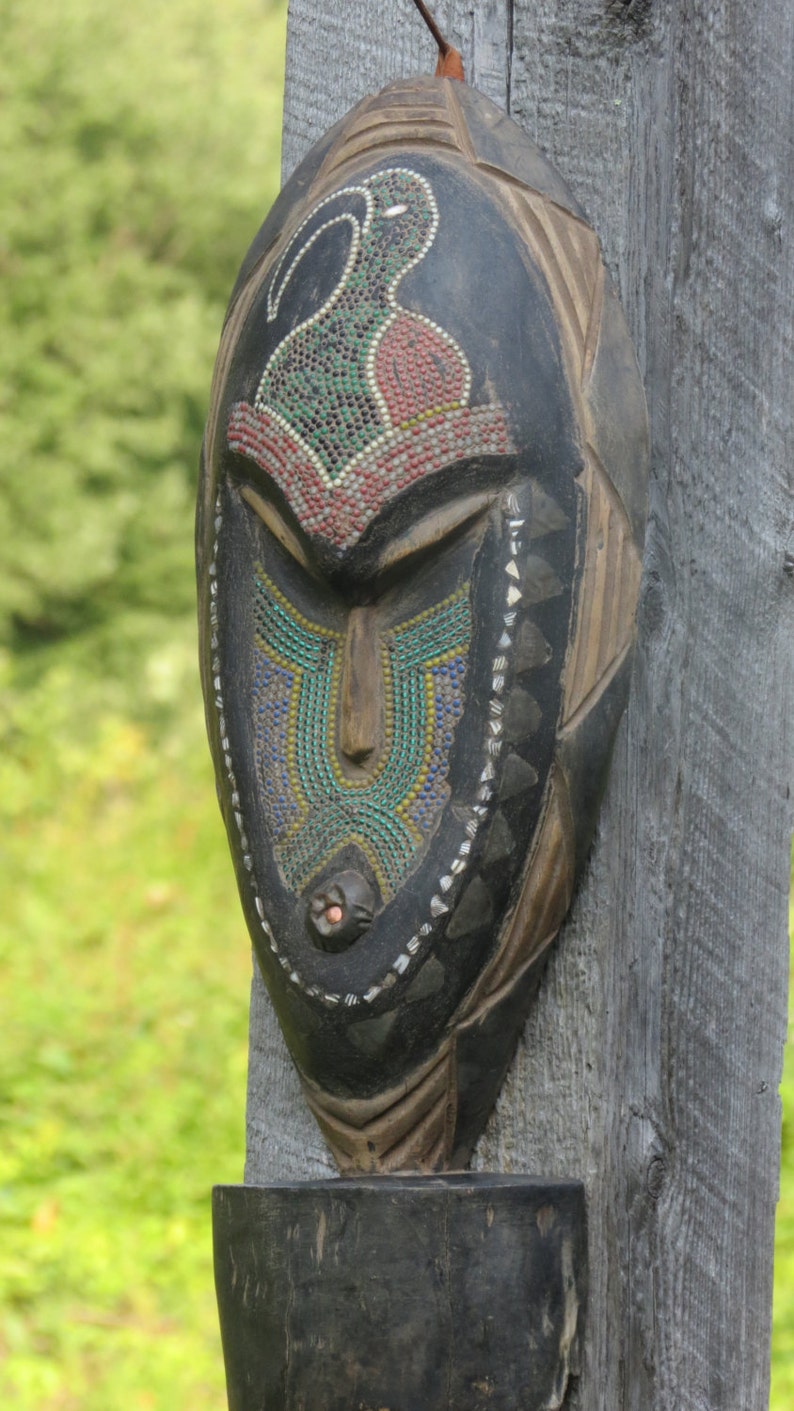 Colorful Carved African Mask Statue | Etsy