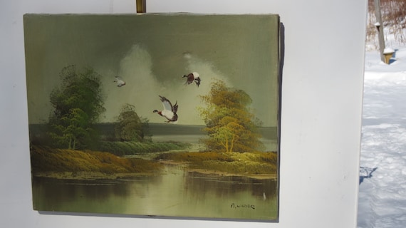 Vintage Signed B Wilder Oil on Canvas Three Ducks Flying Low | Etsy
