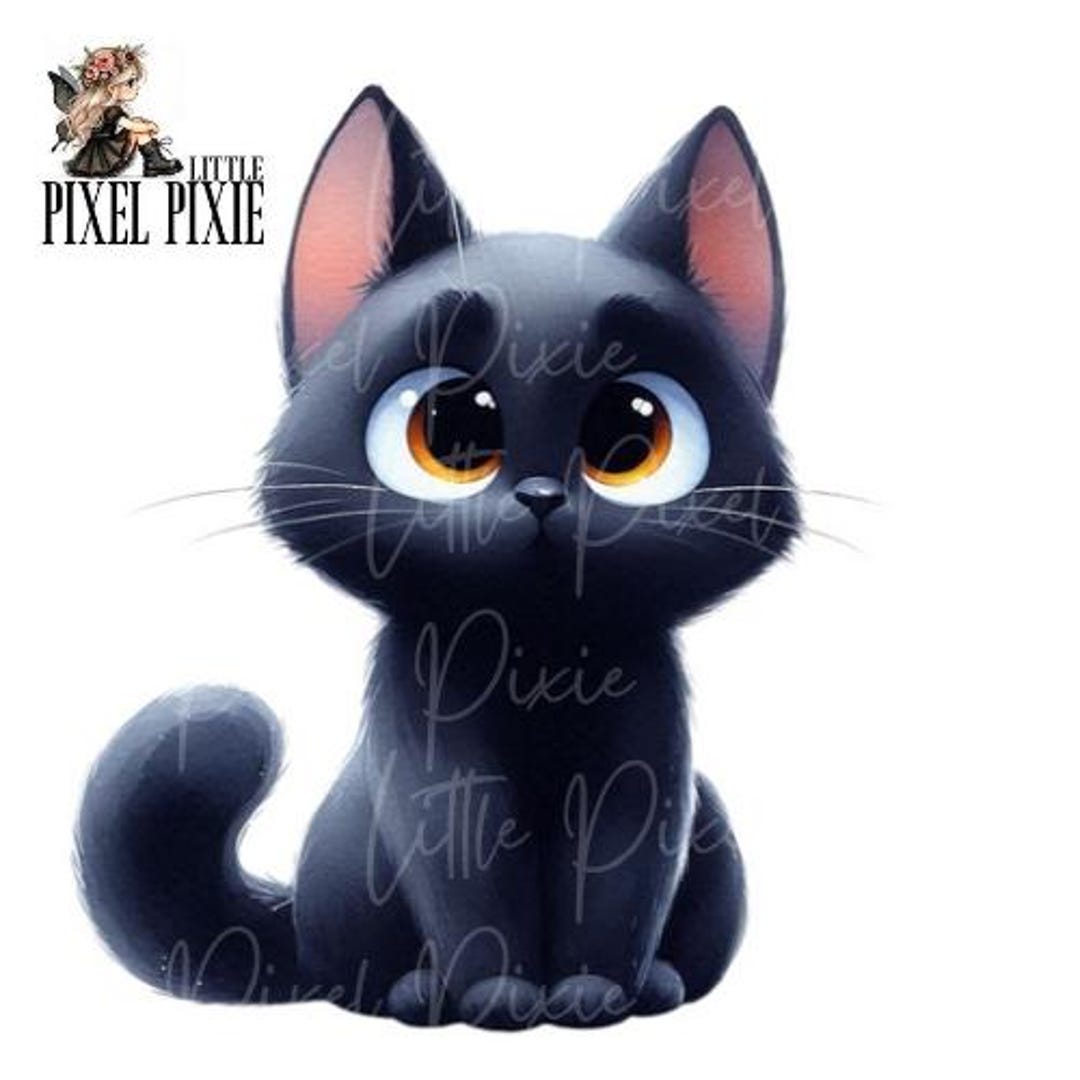 5 Cute Black Cats Clipart, Printable Watercolor Clipart, High Quality ...