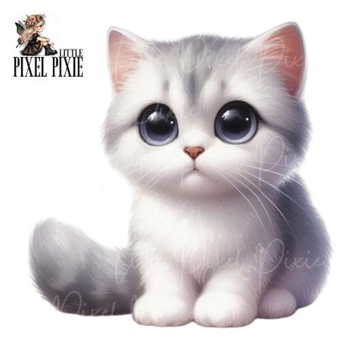 5 Cute White Cats Clipart, Printable Watercolor Clipart, High Quality ...