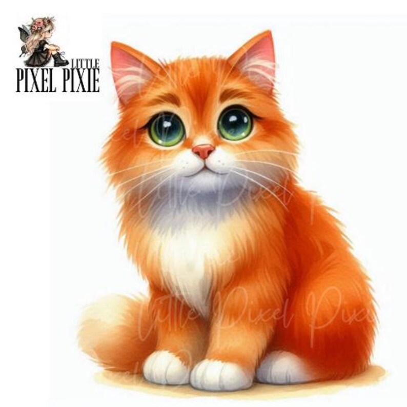5 Cute Orange Cats Clipart, Printable Watercolor Clipart, High Quality ...