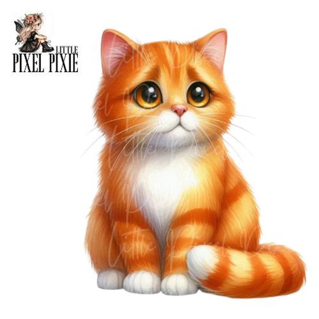 5 Cute Orange Cats Clipart, Printable Watercolor Clipart, High Quality ...