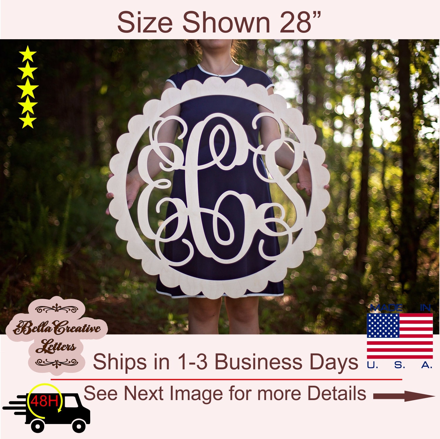 Wooden Monogram Unfinished Vine Script Monogram in Scallop | Etsy