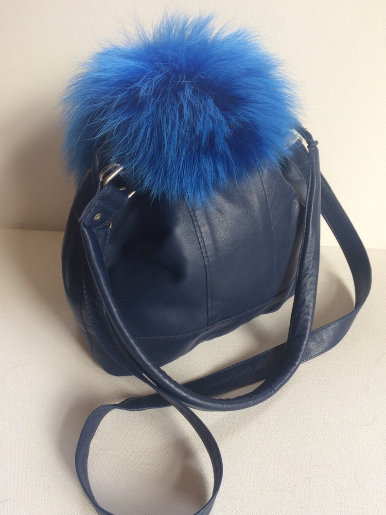 Bag Handbag Real Raccoon Fur Royal Blue Crossbody Shoulder Bag Cowhide ...