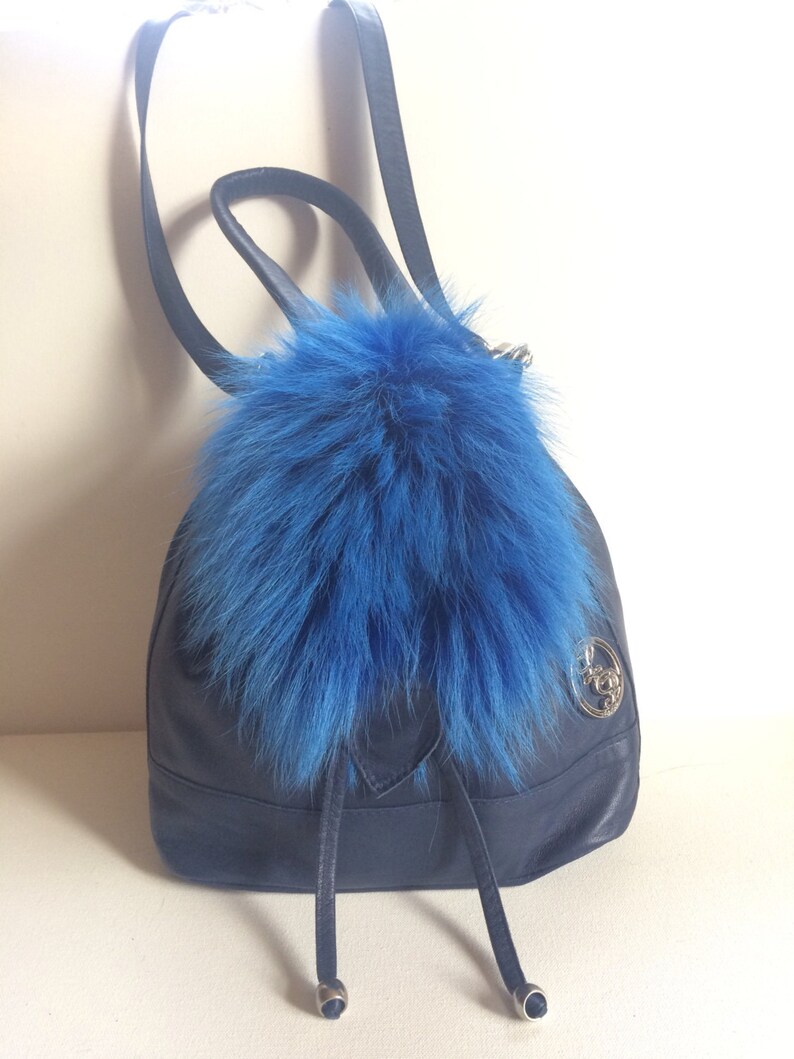 Bag Handbag Real Raccoon Fur Royal Blue Crossbody Shoulder Bag Cowhide ...