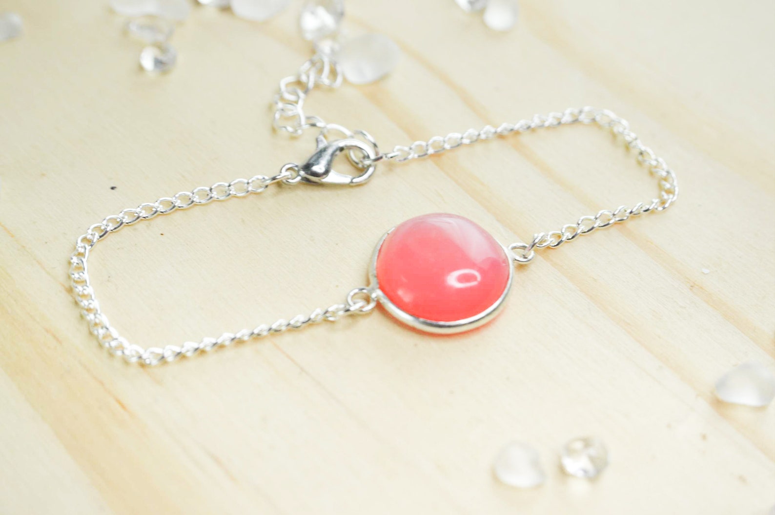 Pink Watermelon Agate Bracelet Women's Stackable - Etsy