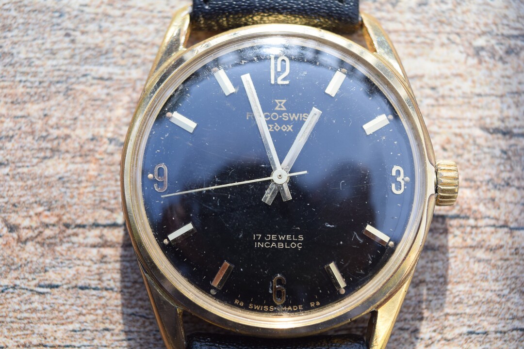 Edox Vintage Swiss Mechanical Men's Watch BLACK BOOM BANG - Etsy