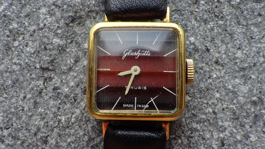 Glashutte Vintage German Square Mechanical Women's Watch SMILED BLACK ...