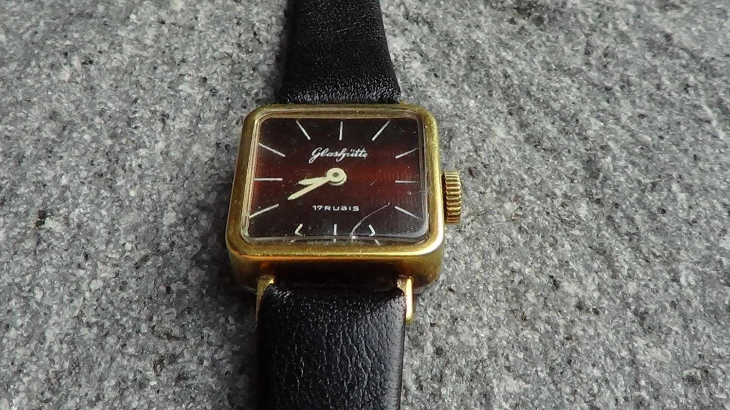 Glashutte Vintage German Square Mechanical Women's Watch SMILED BLACK ...