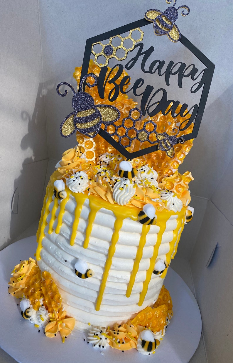 Bee Themed Cake Topper/ Bee Day Party/ Beeday Cake Topper - Etsy
