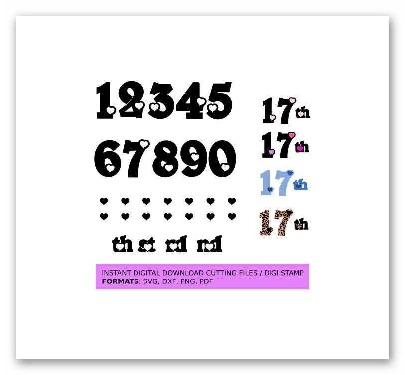 Numbers 1,2,3,4,5,6,7,8,9,0 With Cut Out Hearts + Th, St, Nd, Rd ...