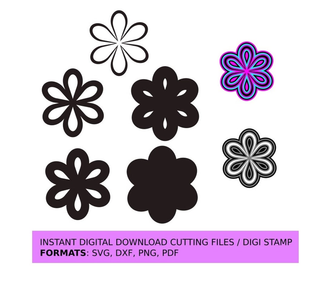 Flower Silhouette Shape With 4 Offset Layers for Cards, Box Lids ...