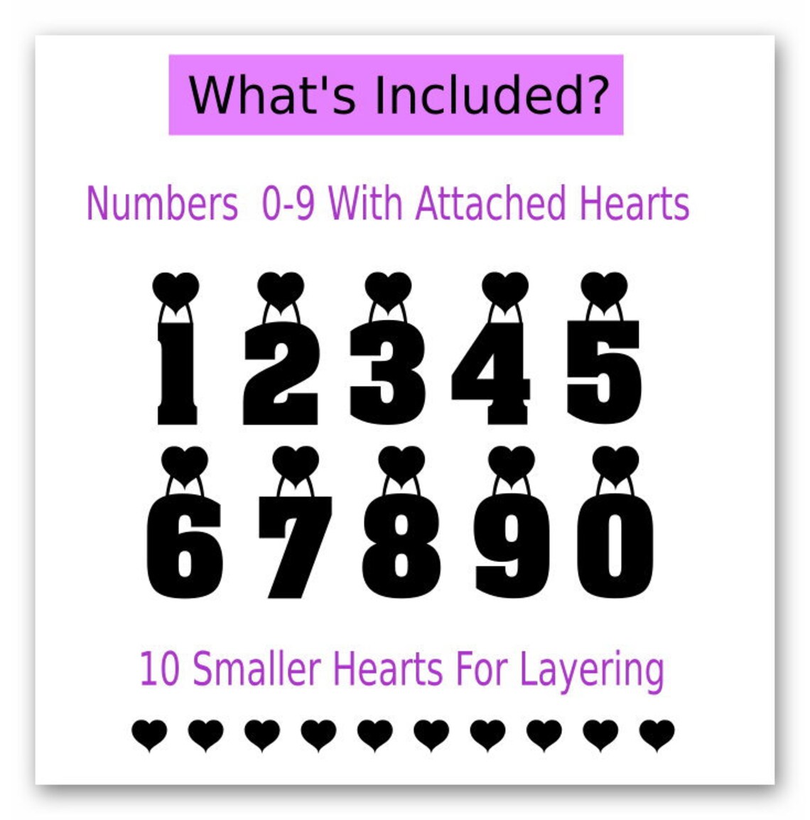 Hanging Numbers 1,2,3,4,5,6,7,8,9,0 With Attached Hearts. Digital ...