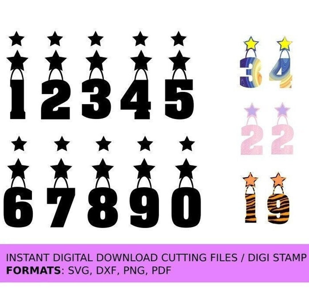 Hanging Numbers 1,2,3,4,5,6,7,8,9,0 With Attached Stars. Digital ...